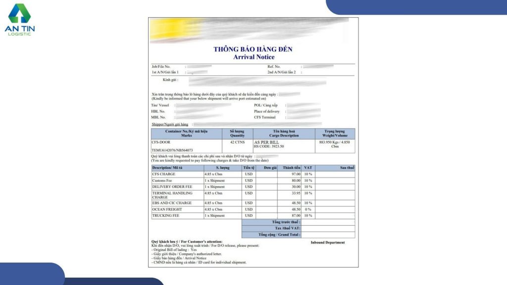 Arrival Notice là gì? Chức năng và nội dung bắt buộc của giấy báo hàng đến